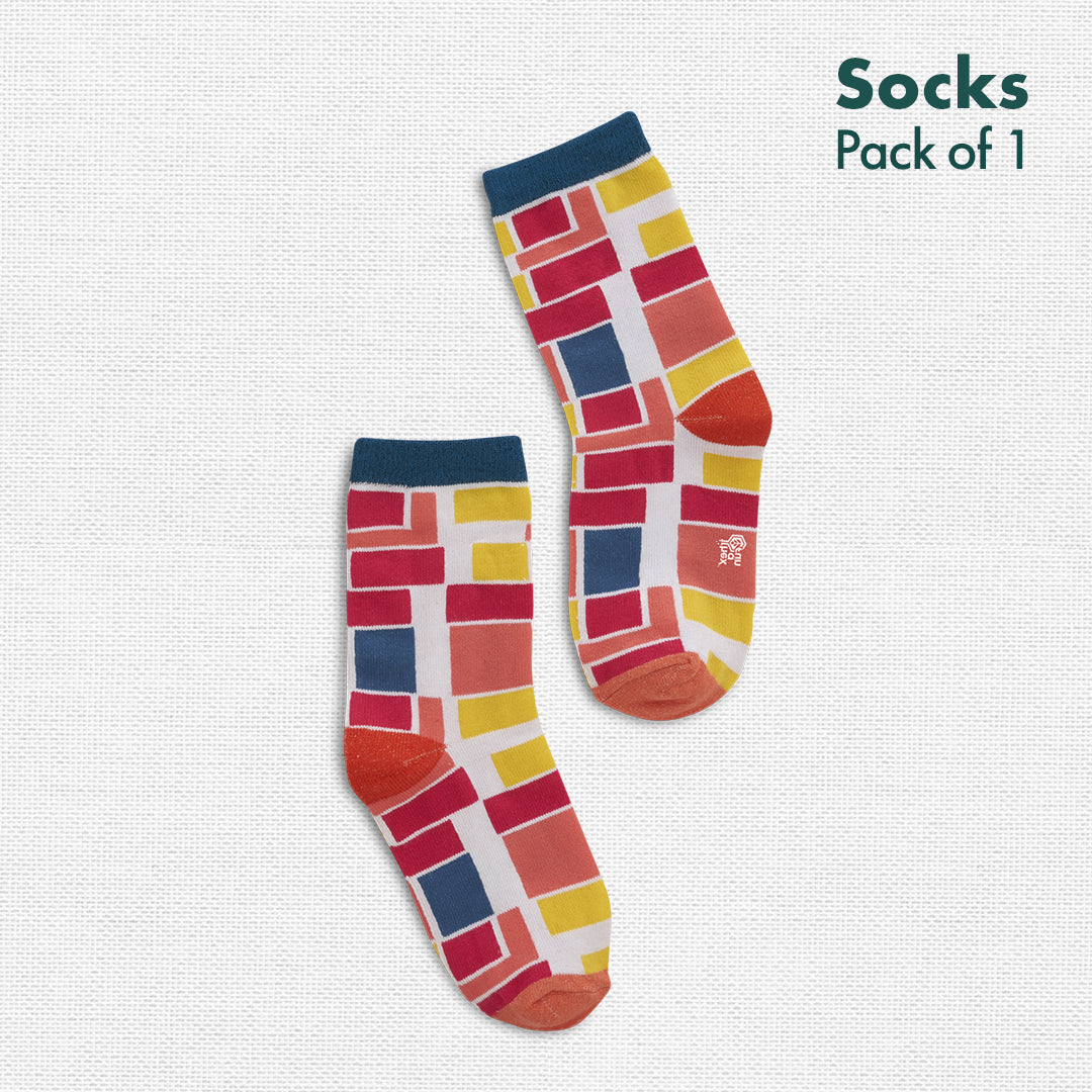 Shop Colorful Block Buddies Crew-Length Socks For Kids-Pack of 1 | hex ...