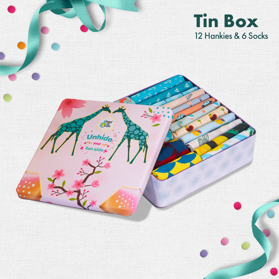 Unique Reusable Tin Gift Boxes With Hankies And Socks Collection – hexafun