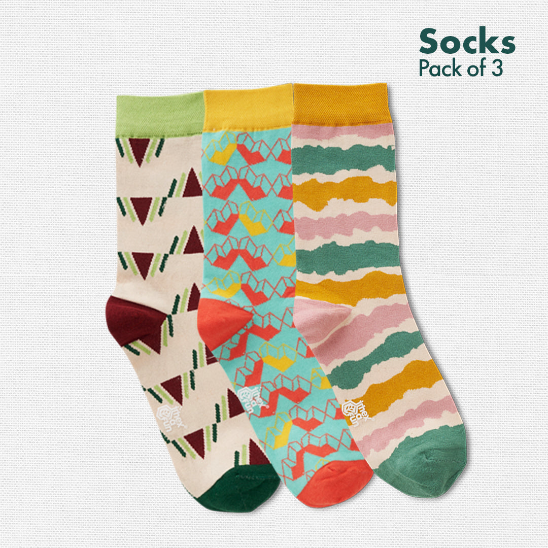 Buy Printed Funky Crew Length Socks | Unisex & Free Size - Pack of 3 ...
